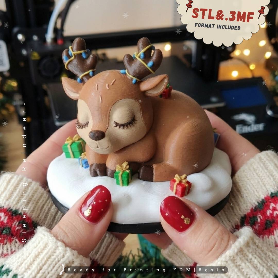 3D Printer Files | 3MF File | Sleeping Reindeer 3D Print File ...