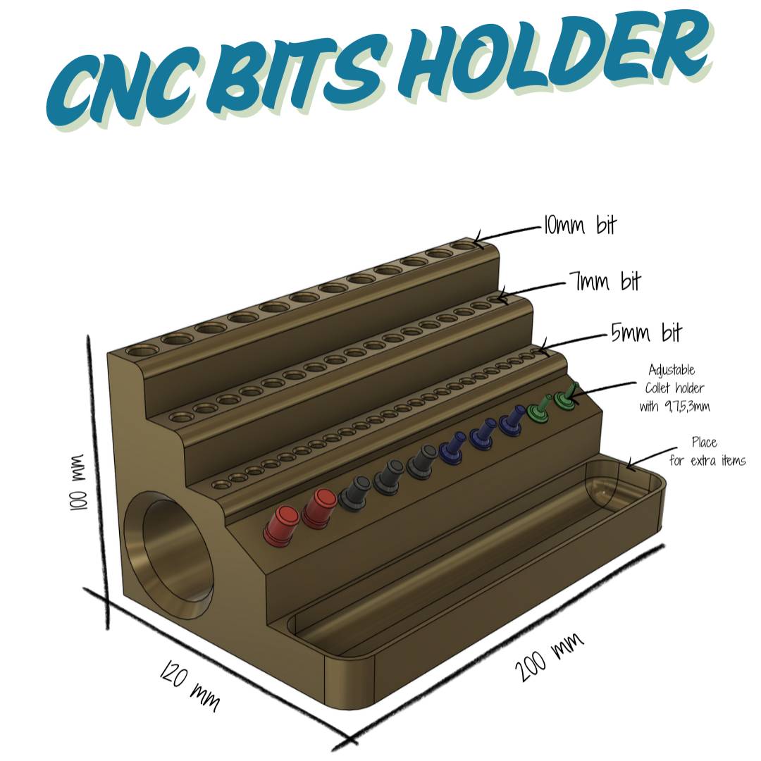 Free Tools & Spare Parts STL Download - CNC bits Holder V.1by RP Hobbyist