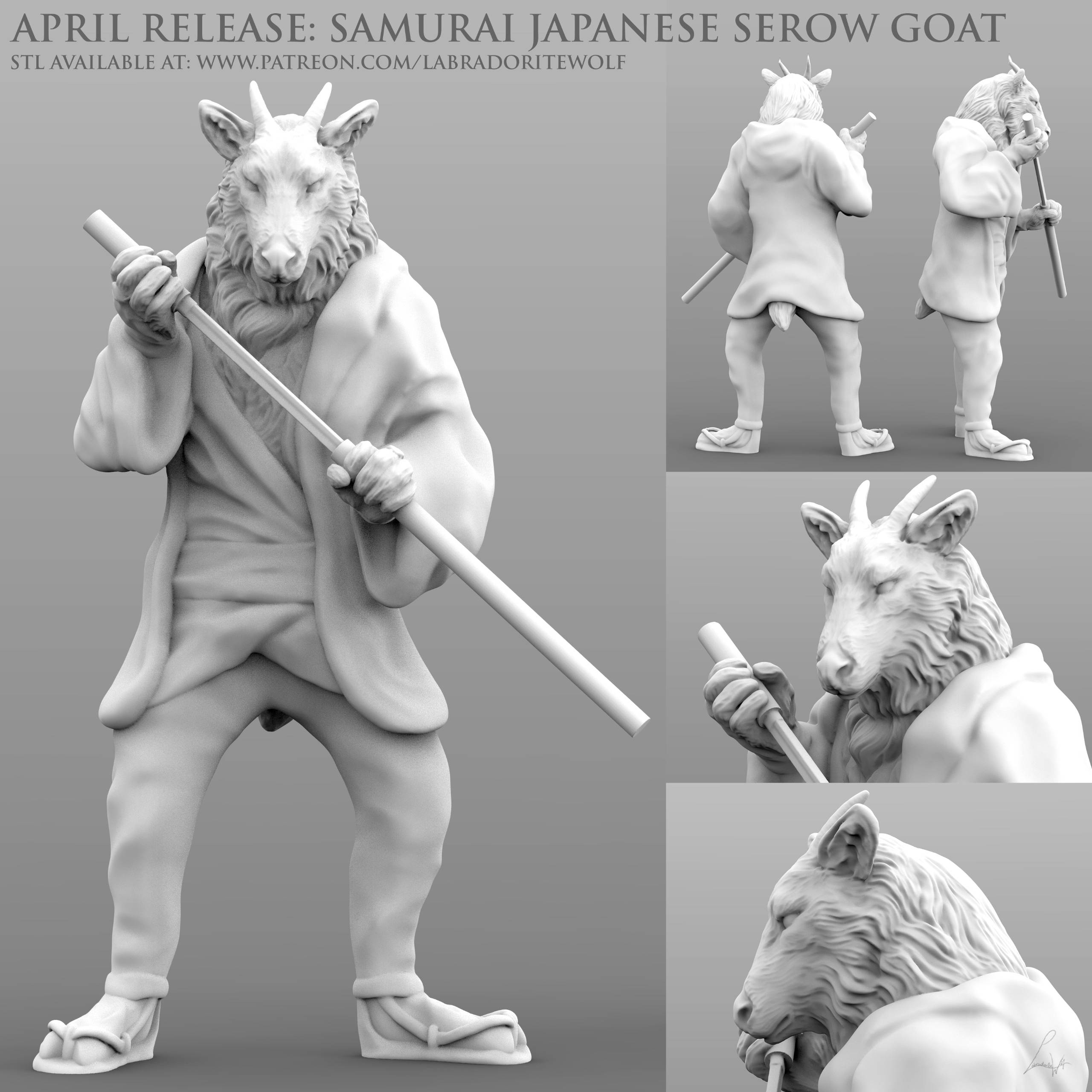 Characters & Creatures STL Download - Samurai Japanese Serow Goatby ...