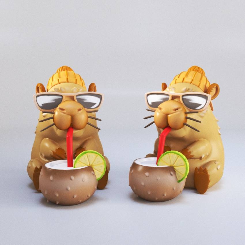 Sculptures & Artworks STL Download - Capibara coconut drinkby ARXEUKX