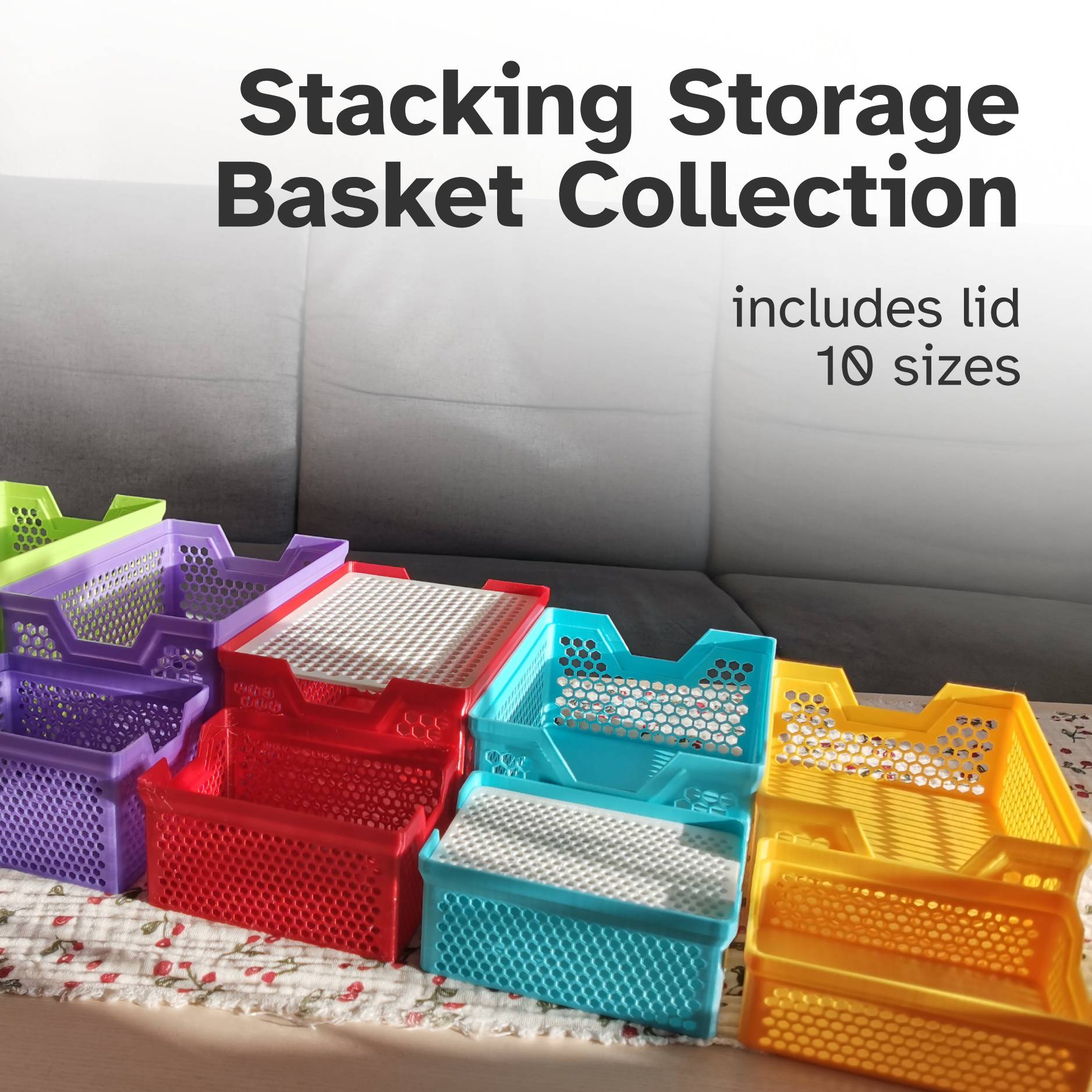 3D Printer Files | 3MF File | Stacking Storage Basket Collection (10 ...