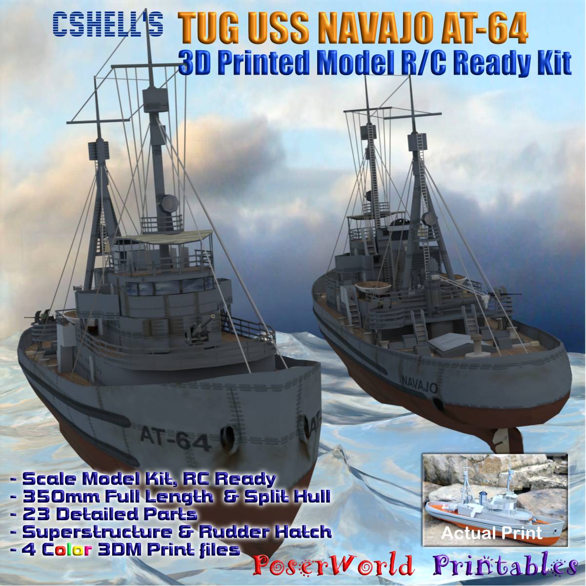 3D Printer Files | 3MF File | Tugboat USS Navajo AT-64 Model Kit by ...