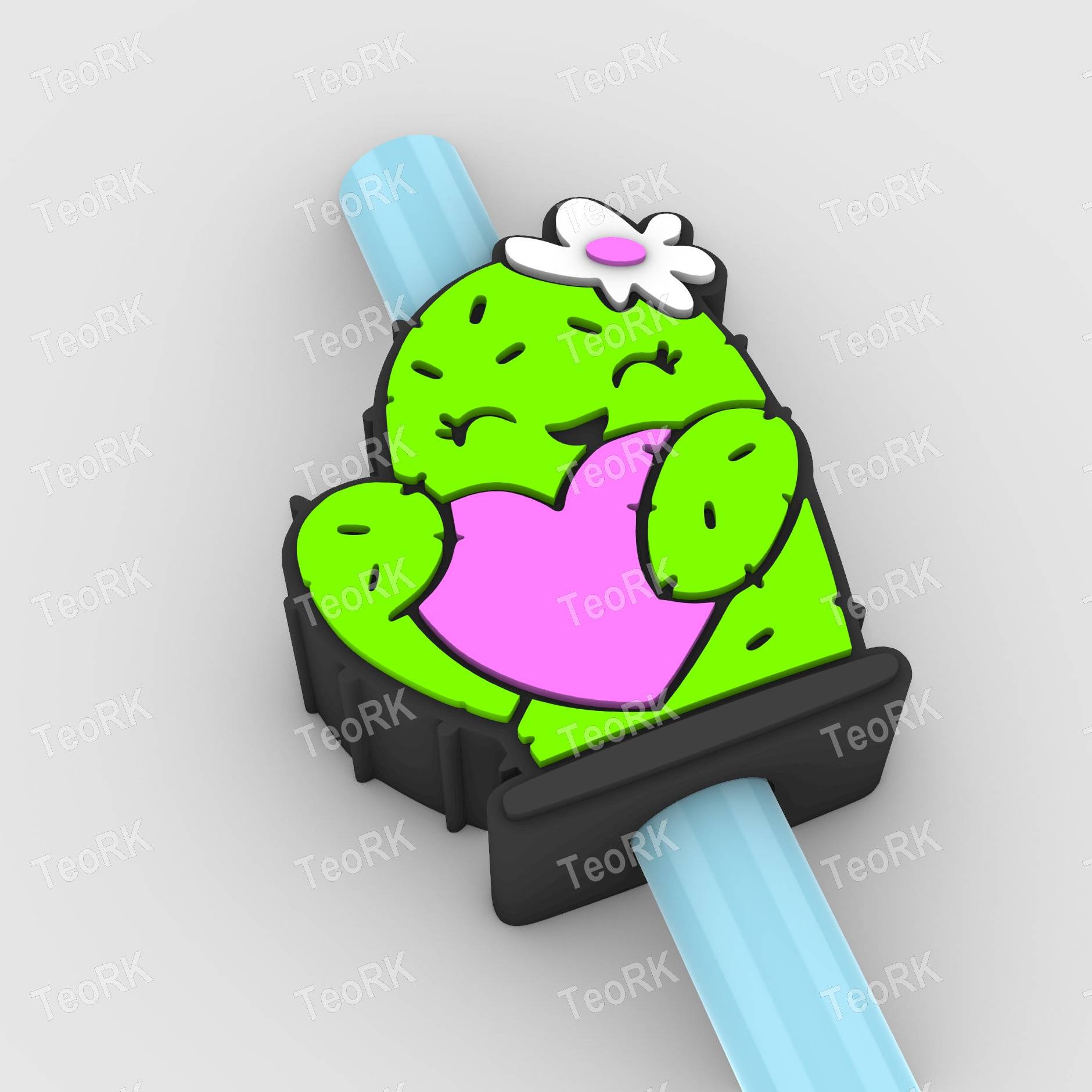 Other STL Download - Straw Topper Cute cactus in love with a heartby TeoRk