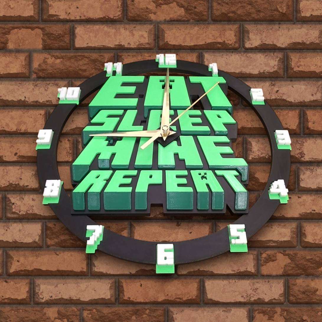 3D Printer Files | 3MF File | Minecraft Wall Clock – "Eat Sleep Mine ...