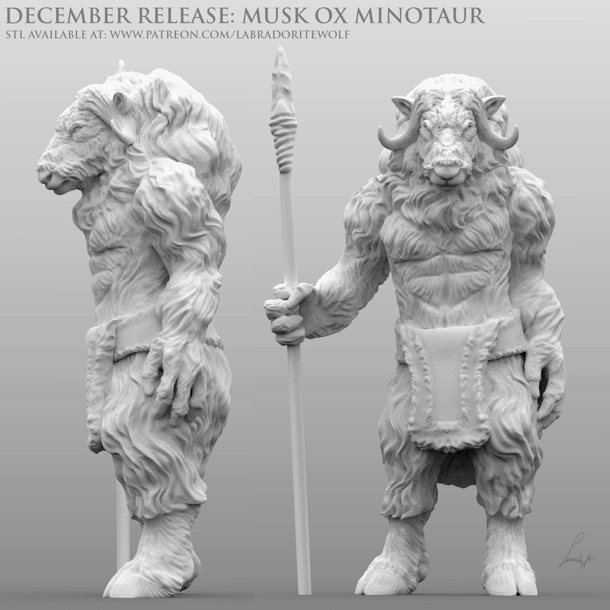 Characters & Creatures STL Download - Musk Ox Minotaurby LabradoriteWolf