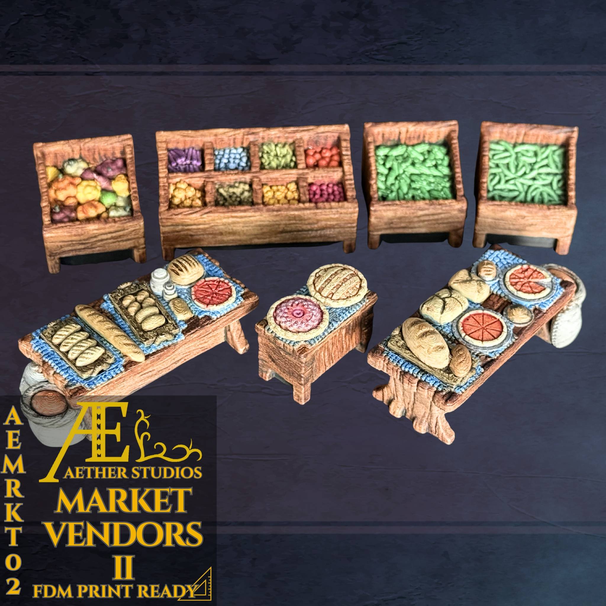 Props & Terrain STL Descarga - AEMRKT02 - Market Vendors 2 - Aether Studios