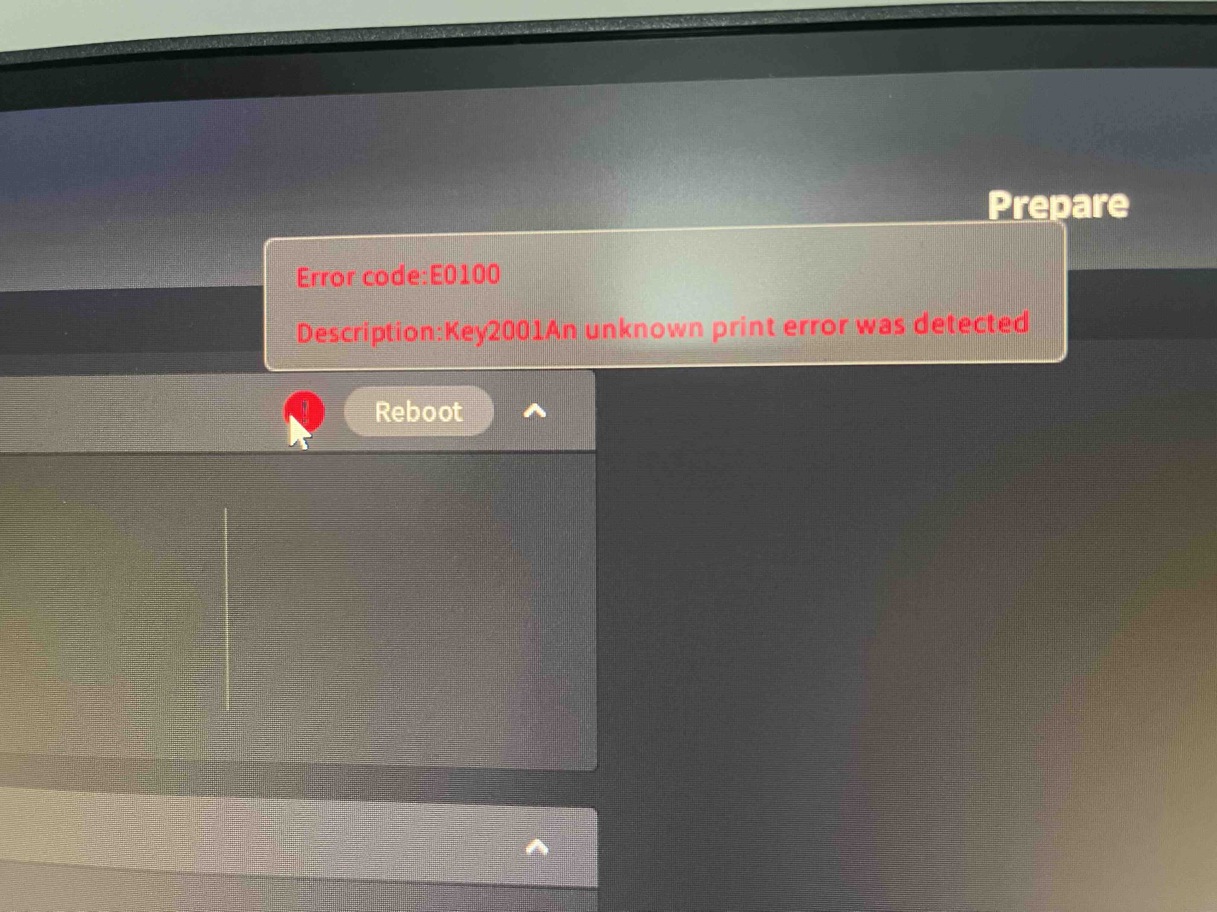 Error E0100 key2001 how to fix? | Creality Cloud
