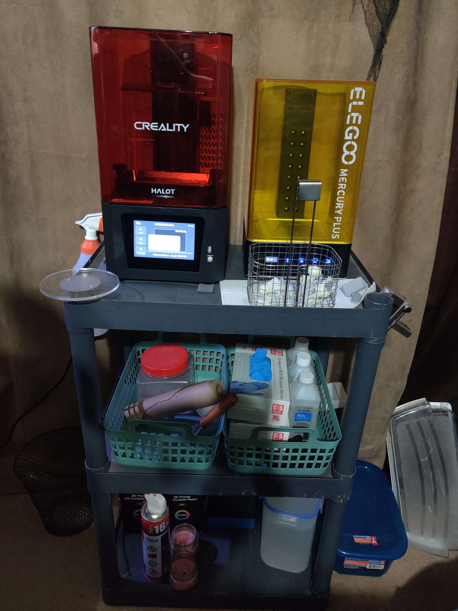 My setup.. 3 printers multiple pics. Halot one, ender 3v2 DD heavy kids ...