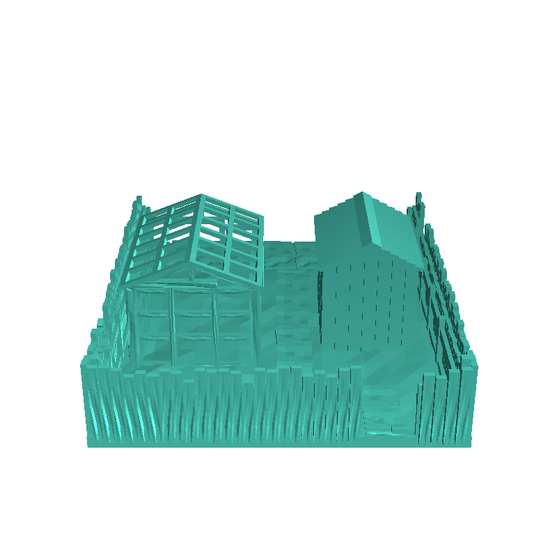 Set of four garden installations with wooden walls and huts | 3D models ...