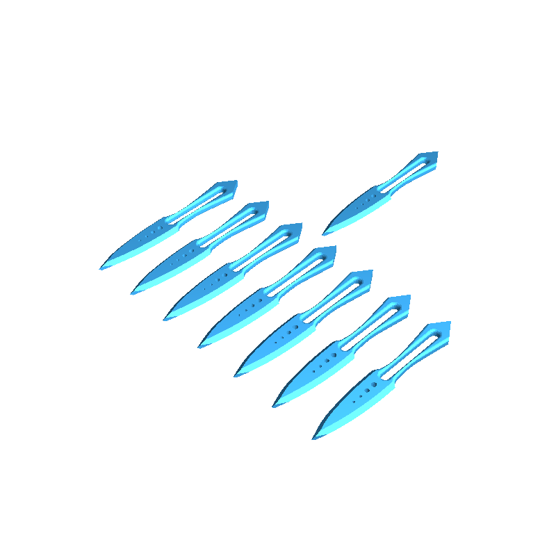 miniature throwing knives. they're about the size of my finger. turned ...